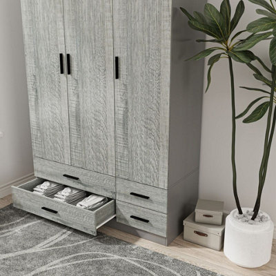 URBNLIVING 180cm Height Ash Grey 3 Door 4 Drawer Wardrobe Storage Shelf ...