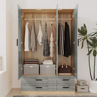 URBNLIVING 180cm Height Ash Grey 3 Door 4 Drawer Wardrobe Storage Shelf ...