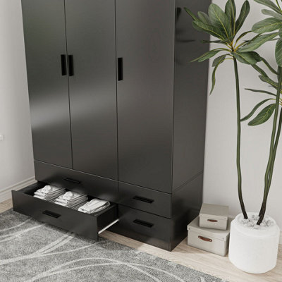 URBNLIVING 180cm Height Black 3 Door 4 Drawer Wardrobe Storage Shelf ...