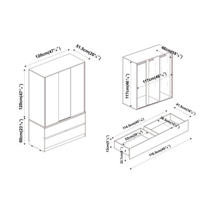 URBNLIVING 180cm Height Black Carcass 3 Sliding Oak Door with 4 Oak ...
