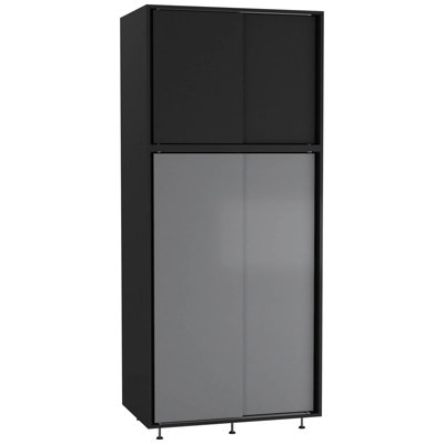URBNLIVING 180cm Height Black Carcass with 4 Sliding Grey Doors ...