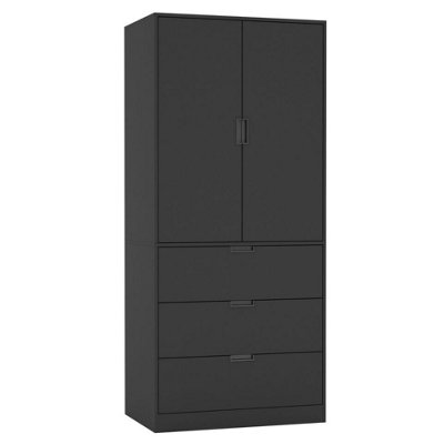 URBNLIVING 180cm Height Black Wardrobe with 2 Door 3 Drawer Storage and ...