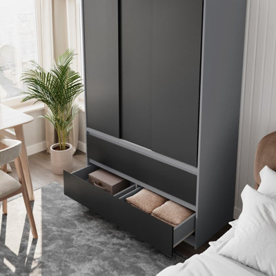 URBNLIVING 180cm Height Grey Carcass 3 Sliding Black Door with 4 Black ...