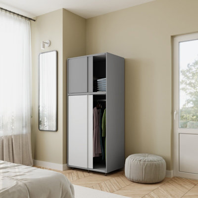 URBNLIVING 180cm Height Grey Carcass with 4 Sliding White Doors ...