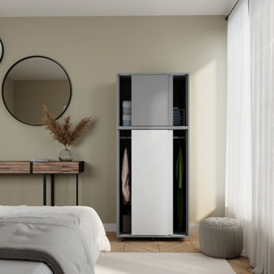 URBNLIVING 180cm Height Grey Carcass with 4 Sliding White Doors ...