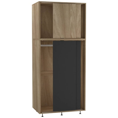 URBNLIVING 180cm Height Oak Carcass with 4 Sliding Black Doors Wardrobe ...