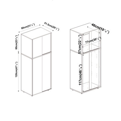 URBNLIVING 180cm Height Oak Carcass with 4 Sliding Black Doors Wardrobe ...