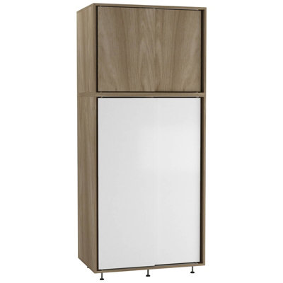URBNLIVING 180cm Height Oak Carcass with 4 Sliding White Doors Wardrobe ...