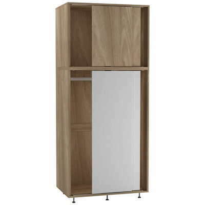URBNLIVING 180cm Height Oak Carcass with 4 Sliding White Doors Wardrobe ...