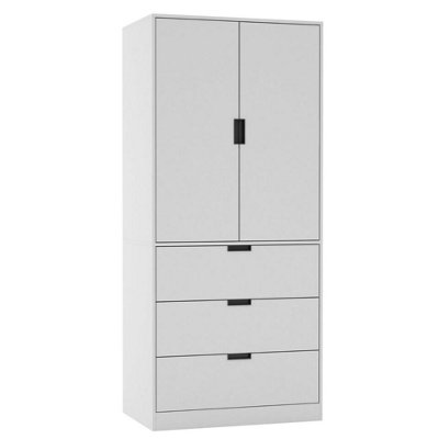 URBNLIVING 180cm Height White Wardrobe with 2 Door 3 Drawer Storage and ...