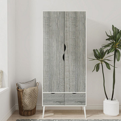 URBNLIVING 180cm Height White Wardrobe with Ash Grey 2 Door 2 Drawer ...