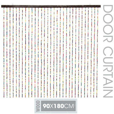 URBNLIVING 180cm Long Door Hanging Wooden Bead Curtain Colourful String ...