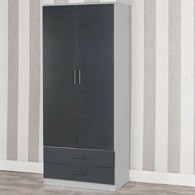 URBNLIVING 180cm Tall Wooden 2 Door Wardrobe Grey Carcass and Black ...