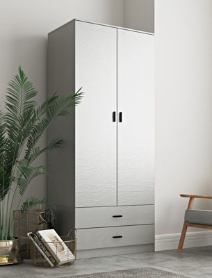 Grey 2 door wardrobe with drawers store