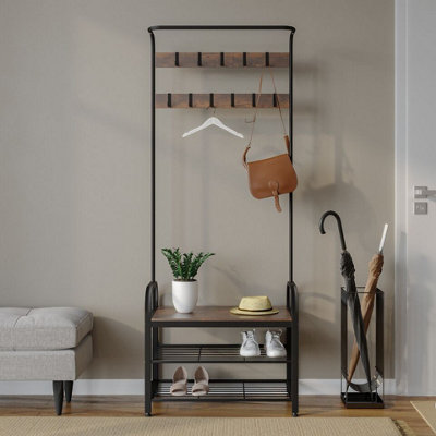 URBNLIVING 183cm Height Entryway Hallway Coat Hanger Hooks Stand & Shoe ...
