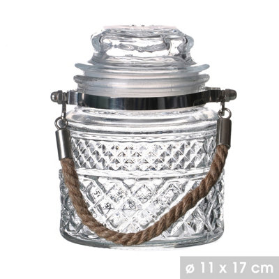 URBNLIVING 1L Decorative Glass Storage Jar with Airtight Lid and Rope ...