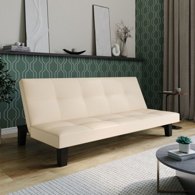 URBNLIVING 2/3 Seater Cream-PVC Folding Sofa Bed Upholstered Couch ...