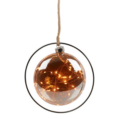 URBNLIVING 20cm Depth Hanging Black Ring Orb 30 LED with Jute Rope ...