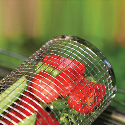 URBNLIVING 20cm Height Rolling BBQ Grill Basket Cooking Cylinder Net ...