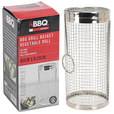 URBNLIVING 20cm Height Rolling BBQ Grill Basket Cooking Cylinder Net ...