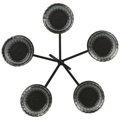 URBNLIVING 21CM WIDTH 5-ARM GLASS & BLACK METAL TEA LIGHT CANDLE HOLDER ...