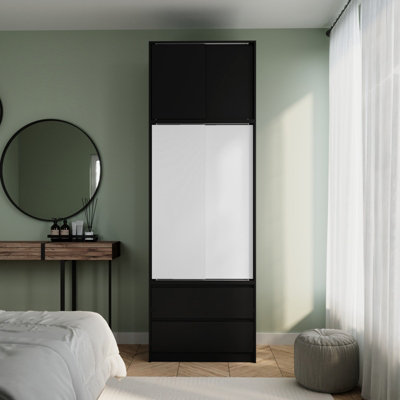 URBNLIVING 240cm Height Black Carcass with 2 Sliding White Doors ...