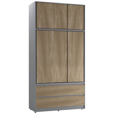 URBNLIVING 240cm Height Grey Carcass 6 Sliding Oak Door 4 Drawer ...