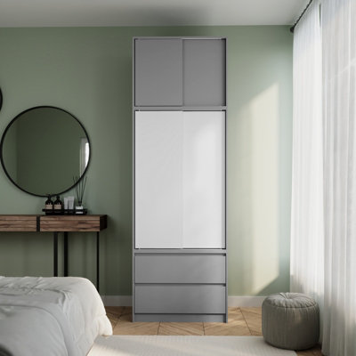 URBNLIVING 240cm Height Grey Carcass with 2 Sliding White Doors ...