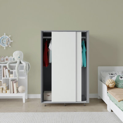 URBNLIVING 240cm Height Grey Carcass with 2 Sliding White Doors ...