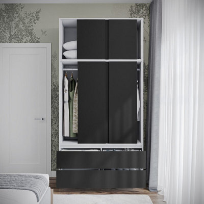 URBNLIVING 240cm Height White Carcass 6 Sliding Black Door 4 Drawer ...