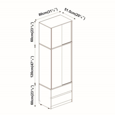 URBNLIVING 240cm Height White Carcass with 2 Sliding Oak Doors Wardrobe ...