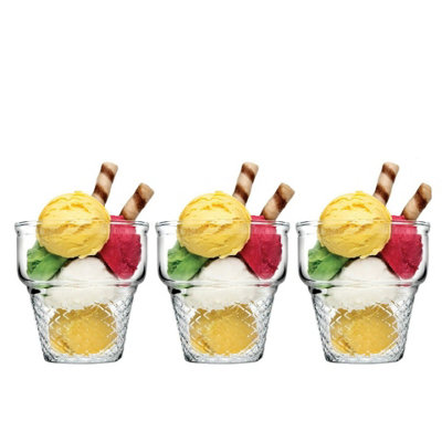 URBNLIVING 245ml Glass Dessert Mini Cornet Ice Cream Cup Set of 3