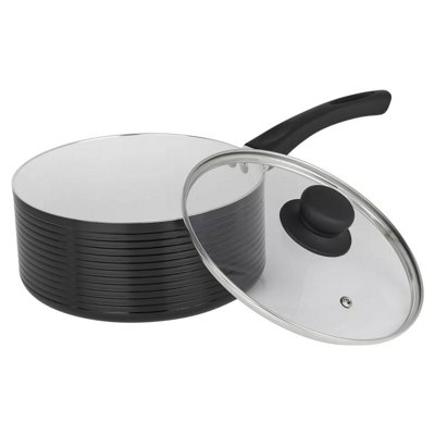 URBNLIVING 24cm Diameter Black Ribbed Aluminium Induction Hob Cookware ...