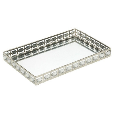 URBNLIVING 24cm Length Rectangle Silver Mirror Tray Candle Centrepiece ...