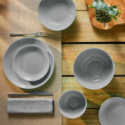 URBNLIVING 25cm Diameter 220ml 18pcs Opal Glass Grey Dinner Set
