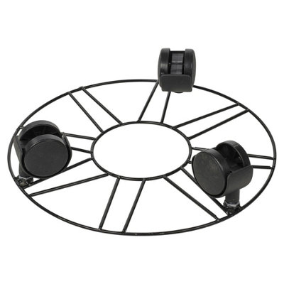 URBNLIVING 25cm Diameter Black Metal Flower Plant Pot Trolley Roller ...