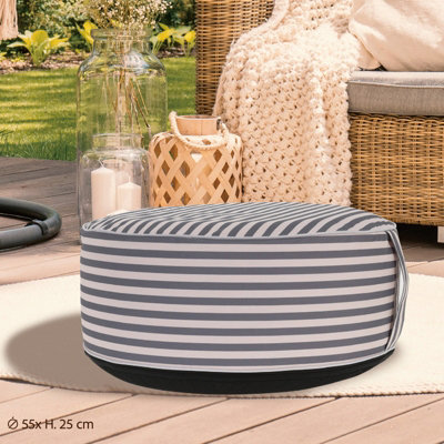 URBNLIVING 25cm Height Grey Lined Inflatable Pouf Footstool Portable ...
