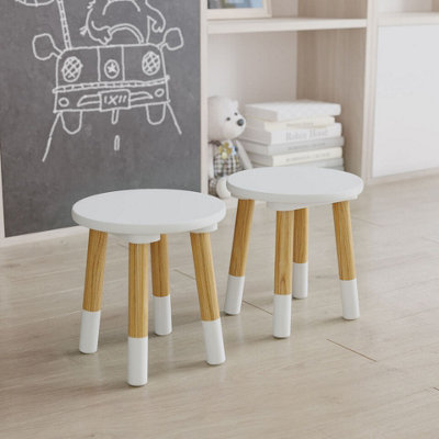 URBNLIVING 26cm Height 2 Pcs Wooden Round White Chair Toddlers Kids ...