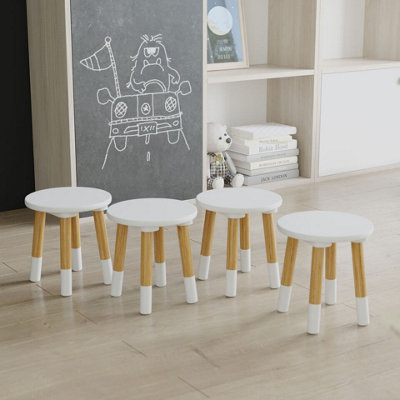 URBNLIVING 26cm Height 4 Pcs Wooden Round White Chair Toddlers Kids ...