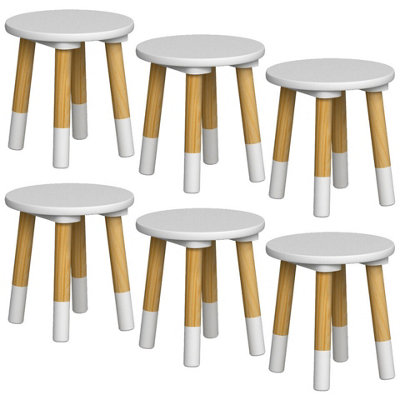 URBNLIVING 26cm Height 6 Pcs Wooden Round White Chair Toddlers Kids ...