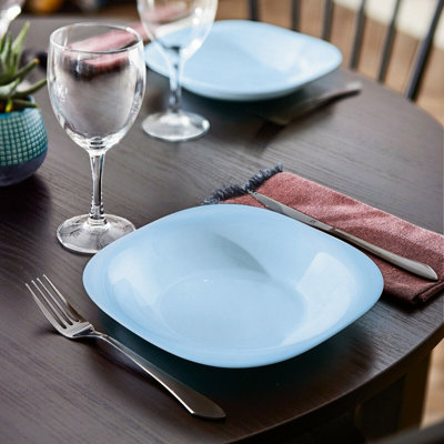 URBNLIVING 27cm Diameter Light Blue Set of 6 Square Opal Glass Dinner ...