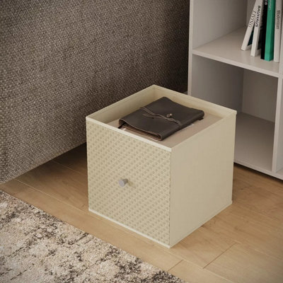 URBNLIVING 27cm Height Beige Foldable Woven Fabric Storage Cube Box ...