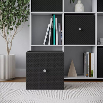 URBNLIVING 27cm Height Black Foldable Woven Fabric Storage Cube Box ...