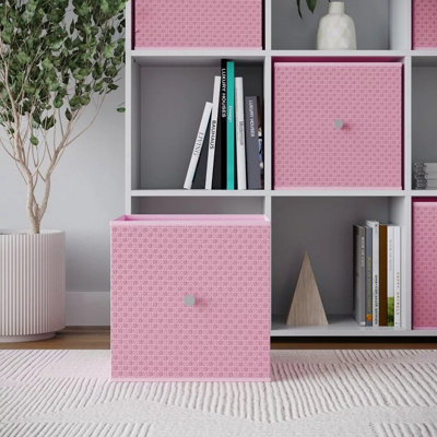 URBNLIVING 27cm Height Pastel Pink Foldable Woven Fabric Storage Cube ...