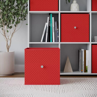 URBNLIVING 27cm Height Red 6 Pcs Foldable Woven Fabric Storage Cube Box ...