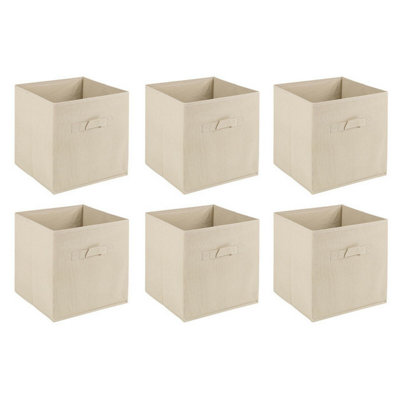 URBNLIVING 27cm Height Set Of 6 Beige Collapsible Cube Storage Boxes ...