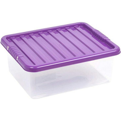 URBNLIVING 28 Litre Purple Container Plastic Storage Box With Clip Lid