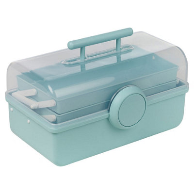 URBNLIVING 28cm Width Mint Green Plastic Sewing Craft Box 3 Tier Tray ...