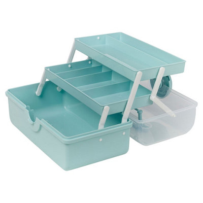 URBNLIVING 28cm Width Mint Green Plastic Sewing Craft Box 3 Tier Tray ...