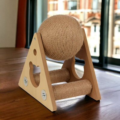 URBNLIVING 29cm height Cat Scratching Rotating Ball Teasing Toy Wooden ...